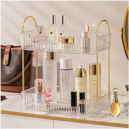 COMVTUPY Bathroom Counter Organizer Countertop Storage Cosmetics Skincare Shelf Organizer Makeup Organizer Perfume for Dresser Vanity Tray Spice Rack Organizer for Kitchen(2 Tier-Clear)