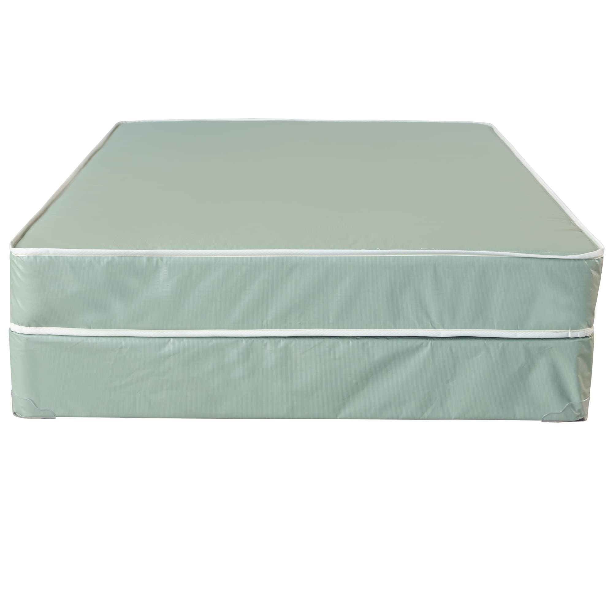 Greaton, 9-Inch Medium Firm Water-Resistance Vinyl Innerspring Mattress & 8โ Wood Box Spring Set, Experience Superior Support and Comfort with Clean and Safe Sleep, Full XL, Green