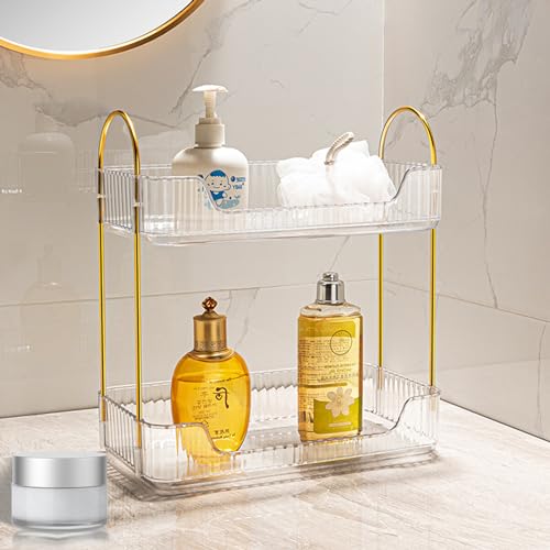 COMVTUPY Bathroom Counter Organizer Countertop Storage Cosmetics Skincare Shelf Organizer Makeup Organizer Perfume for Dresser Vanity Tray Spice Rack Organizer for Kitchen(2 Tier-Clear)