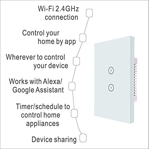 2pack Smart Light Switch WiFi Touch Wall Light Switch Easy to Install, App Remote Control Timer Switch,Voice Control,Set Schedule Timer,Compatible with Amazon Alexa and Google Assistant