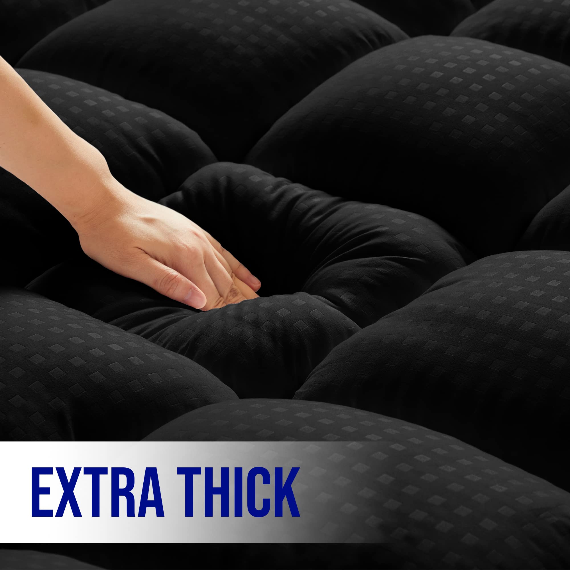 HYLEORY Full XL Size Mattress Topper for Back Pain, Extra Thick Cooling Mattress Pad Cover, Down Alternative Overfilled Plush Pillow Top with 8-21 Inch Deep Pocket, Black