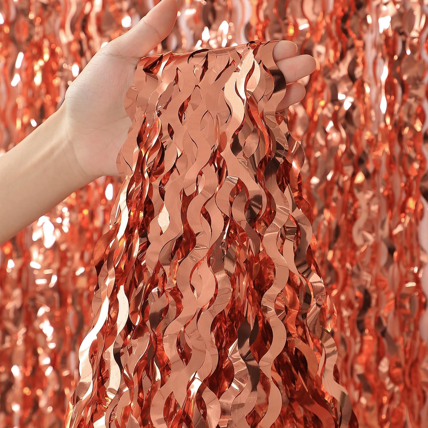 CYLMFC Wavy Fringe Curtain - Rose Gold, 3.3 ft x 6.6 Feet, Pack of 3 | Party Decorations, Streamers for Birthday Backdrop