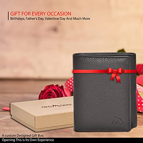 NeoMonte Handcrafted RFID Leather Wallet For Men, Sleek Trifold Front Pocket Wallet with 2 ID & 9 Cards Slots