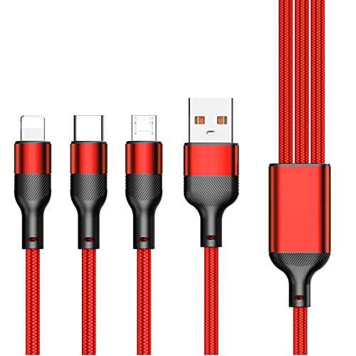 HOAIYO Multiple Charger Cable Nylon Braided 3 in 1 USB Charge Cord with Lighting Phone/Type C/Micro USB Connector for iOS Phone/Andriod Smartphones