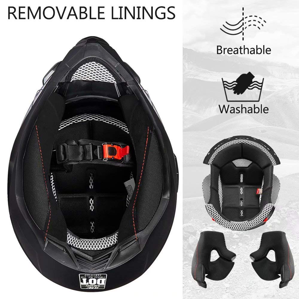 ILM Off Road Motorcycle Dual Sport Helmet Full Face Sun Visor Dirt Bike ATV Motocross Casco DOT Certified Model 606V(Matte Black, L)