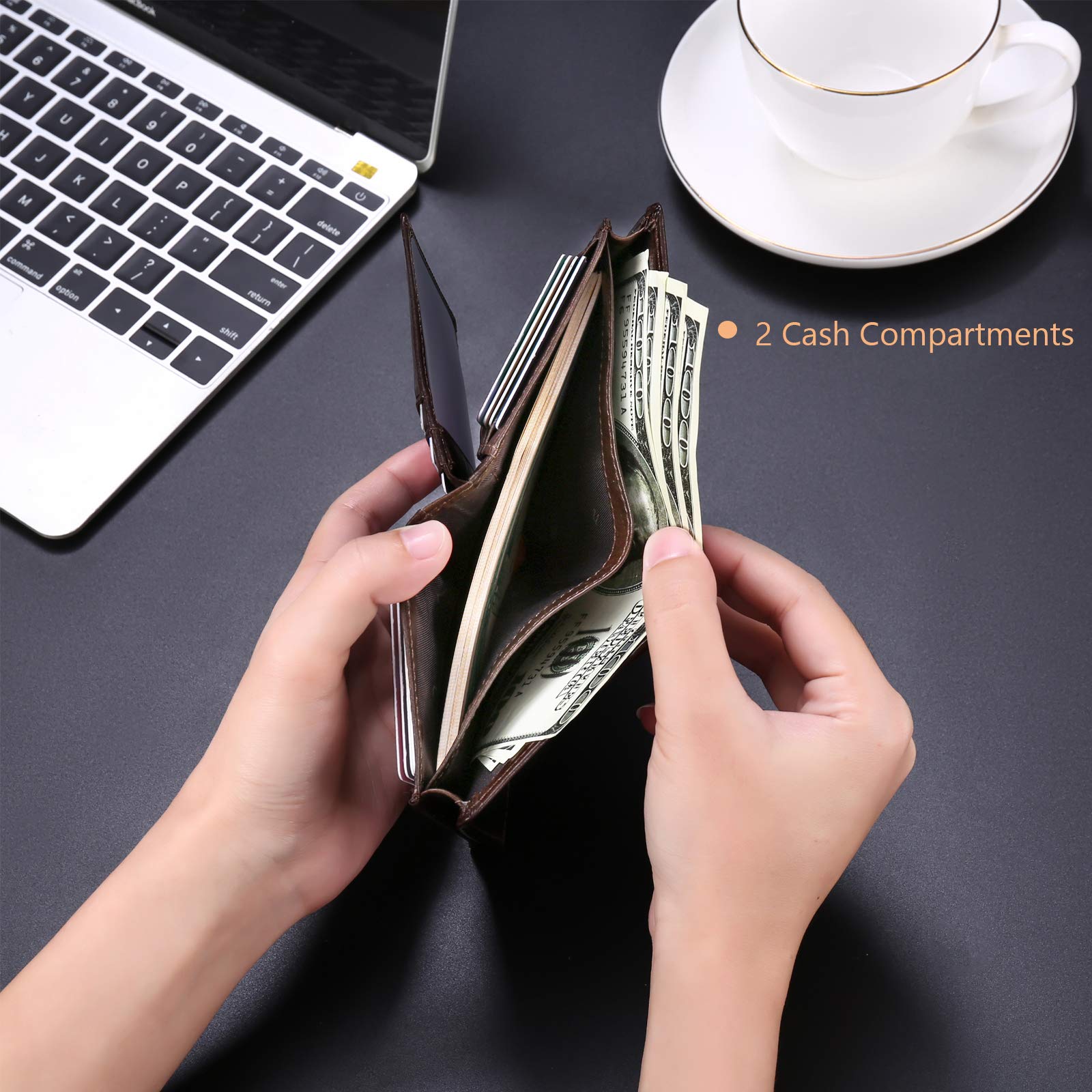 GOIACII Wallets for Men Large Capacity Genuine Leather RFID Mens Bifold Wallet with 16 Card Slots