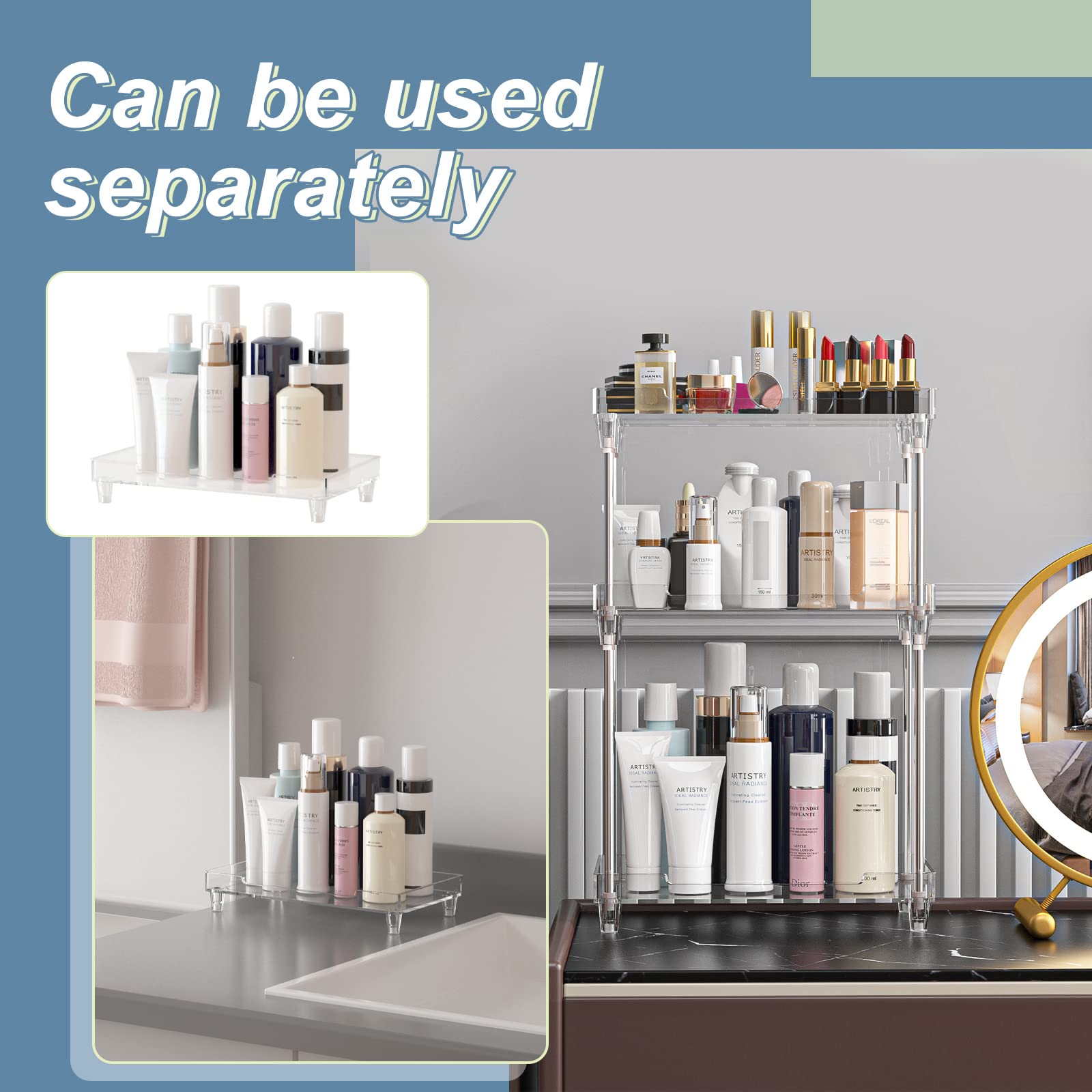 YIEZI Multi-Functional Plastic Shelf, 3-Tier, Anti-Slip, Easy Assembly, 30cm x 30cm x 10cm, Ideal for Organizing Cosmetics, Perfumes, Soaps, Lotions, and More