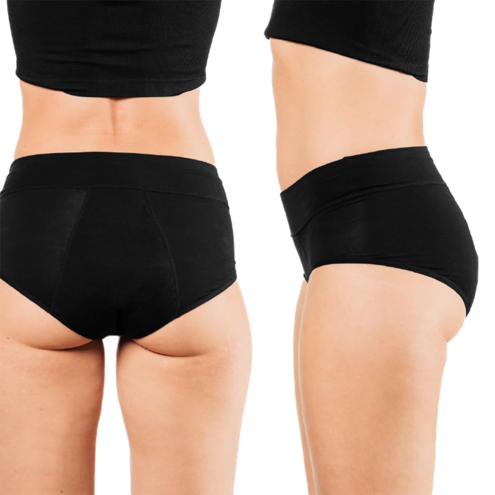Bambody Absorbent Panties, Post-Partum, Period Underwear for Women and Teens - Leakproof, Soft, Comfortable, Breathable - Large, 3 Pack, Black