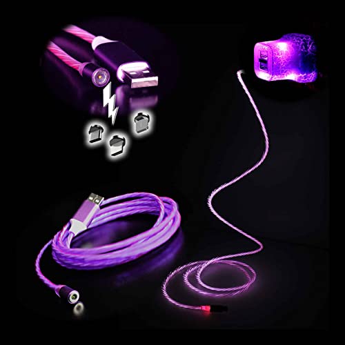 LyteCordz - Light Up Magnetic Quick Connect Release LED Charging Cable USB Cord with Light Up Wall Plug (Purple, 6 Feet, Universal - Compatible with iPhone, Android Micro, Type C)