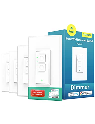 Smart Dimmer Switch Single Pole, Meross Smart WiFi Light Switch for Dimmable LED, Compatible with Alexa, Google Assistant, Neutral Wire Required, Remote Control Schedule, No Hub Needed, 4 Pack