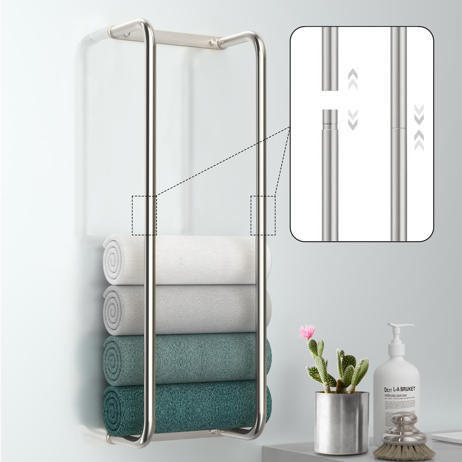 Rxvotocr Stainless Steel Wall-Mounted Bathroom Towel Rack and Organizer for Rolled Towels, Ideal for Modern Small Bathrooms with Limited Space, Sleek and Chic Sliver Design.