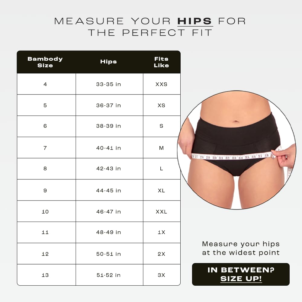 Bambody Absorbent Panties, Post-Partum, Period Underwear for Women and Teens - Leakproof, Soft, Comfortable, Breathable - Large, 3 Pack, Black