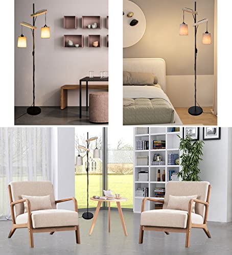 Eusamxon Hanging 2 Lights Floor Lamp Rustic Farmhouse Tall Standing Lamps with Double Fabric Lampshade Floor Lamps for Living Room Bedroom Office Home Lighting Decor.