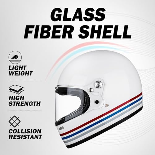 Retro Full Face Helmet A600 Unisex-Adult Old School Full Face Motorcycle Helmet with Graphic Fiberglass Shell DOT Approved Touring Bobber(Red Blue Gray, M)