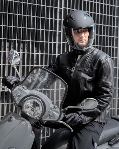 AUBOA Open Face Motorcycle 3/4 Helmets with Dual Visor for Men Women DOT Moped Scooter Cruiser Helmet Model AU-MO328 (Matte Black, L)