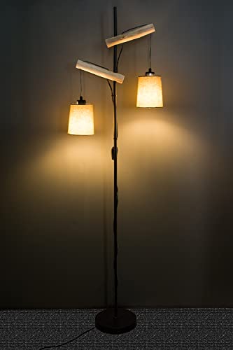 Eusamxon Hanging 2 Lights Floor Lamp Rustic Farmhouse Tall Standing Lamps with Double Fabric Lampshade Floor Lamps for Living Room Bedroom Office Home Lighting Decor.