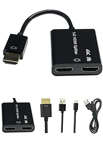 HDMI Splitter 1 in 2 Out, 4K HDMI Splitter for Dual Monitors Duplicate,Support1080P/4k30/60 /3D,PC,PS4,X-Box, Blu-Ray, DVD Player,HDTV,Etc