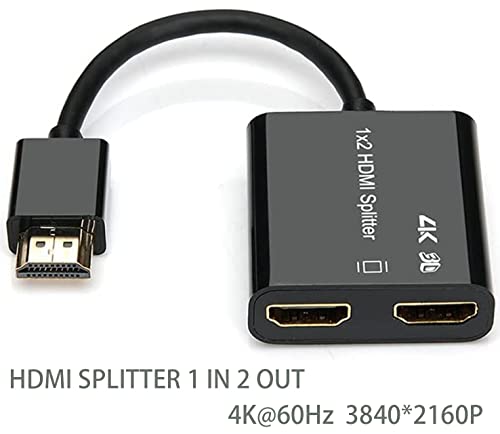 HDMI Splitter 1 in 2 Out, 4K HDMI Splitter for Dual Monitors Duplicate,Support1080P/4k30/60 /3D,PC,PS4,X-Box, Blu-Ray, DVD Player,HDTV,Etc