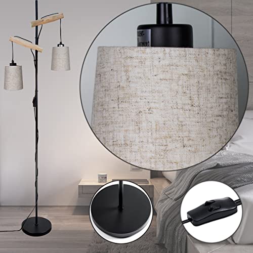 Eusamxon Hanging 2 Lights Floor Lamp Rustic Farmhouse Tall Standing Lamps with Double Fabric Lampshade Floor Lamps for Living Room Bedroom Office Home Lighting Decor.