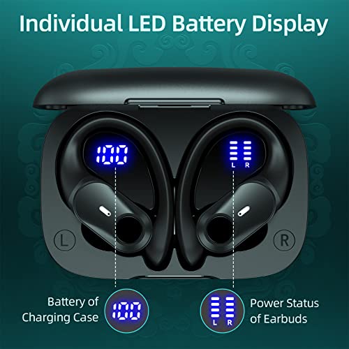 FK Trading for iPhone 11 Wireless Earbuds Bluetooth Headphones, Over Ear Waterproof with Microphone LED Display for Sports Running Workout - Black