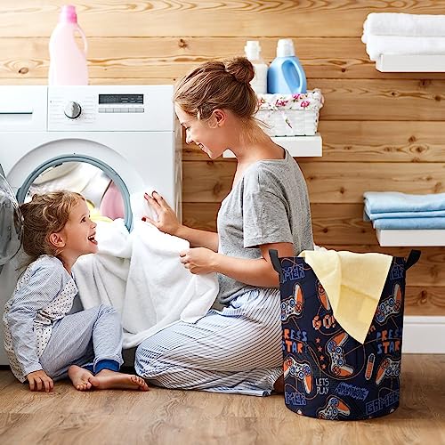 LynaRei Laundry Hamper Cool Game Joystick Small Dirty Clothes Storage Basket Loyal Game Lover Collapsible Waterproof Toy Organizer for Boys And Girls Bedrooms, Bathroom