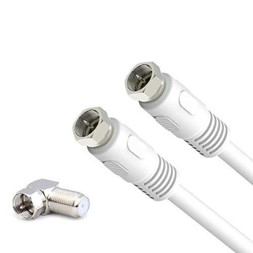 RG6 Coax Cable 15 feet, TV Coaxial Cable, White 75 Ohm Quad Shield Digital Cord with F-Male Connectors, Ideal for TV Antenna DVR Satellite