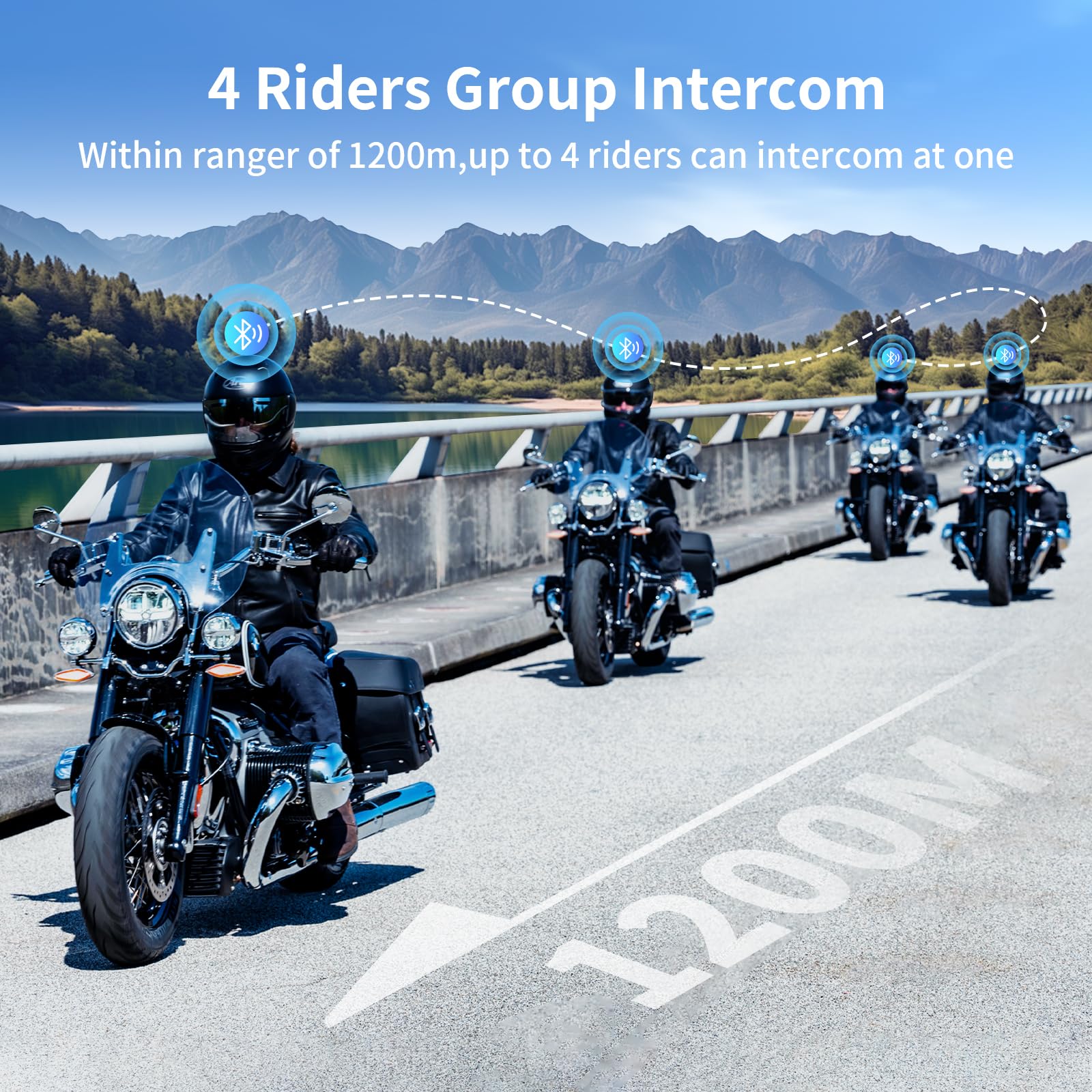 Fodsports Motorcycle Bluetooth intercom FX4 Pro 1200m Helmet Intercom,4 Riders Motorcycle Bluetooth Headset,Universal Bluetooth Helmet Headset,Helmet Communication System FM/Hard &Soft Mic/2Pack