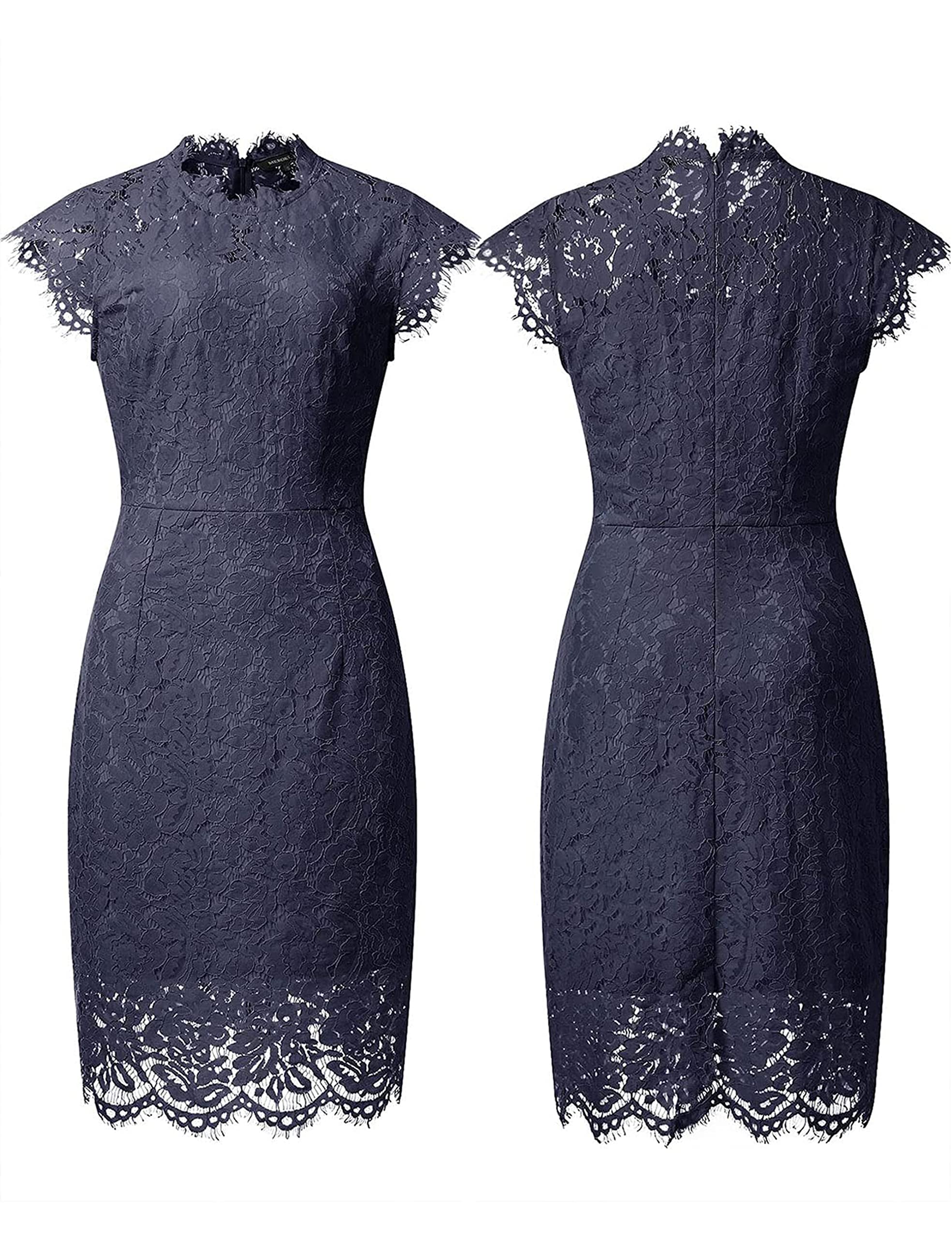 MEROKEETY Women's 2025 Lace Floral Midi Dresses Classic Elegant Party Dinner Photoshoot Dress, Navy, Large