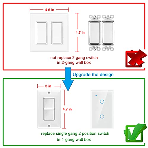 Smart Light Switch, WiFi Touch Wall Smart Switches Work with Smart Life/Tuya App and Compatible with Alexa & Google Assitant (2 Gang, White)