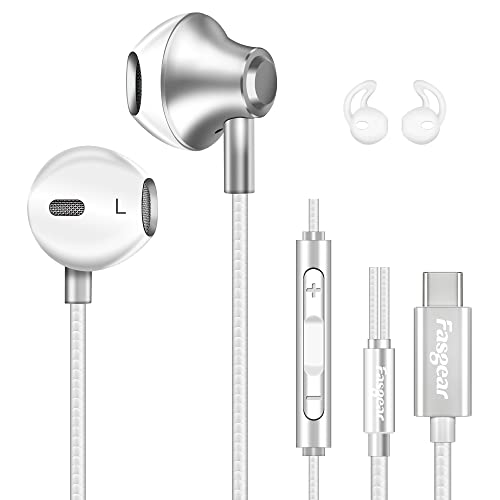 Fasgear USB C Headphones in Ear Wired Earphones with Mic,Deep Bass HiFi DAC Headset Compatible for Galaxy S21 Ultra/S20 /Note 10,Google Pixel,iPad Pro 2020,Type-C Earbuds for Oneplus 8 Pro 7T (White)