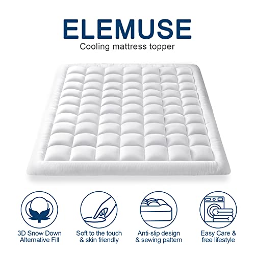 ELEMUSE Cooling Blue Full Mattress Topper for Hot Sleepers, Fitted Sheet Plus Mattress Cover, Supportive Mattress Pad with Soft Filling