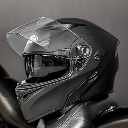 OUMURS DOT Modular Motorcycle Full Face Helmet Flip-Up Dual Visor, Lightweight & DOT Approved, Matte Black