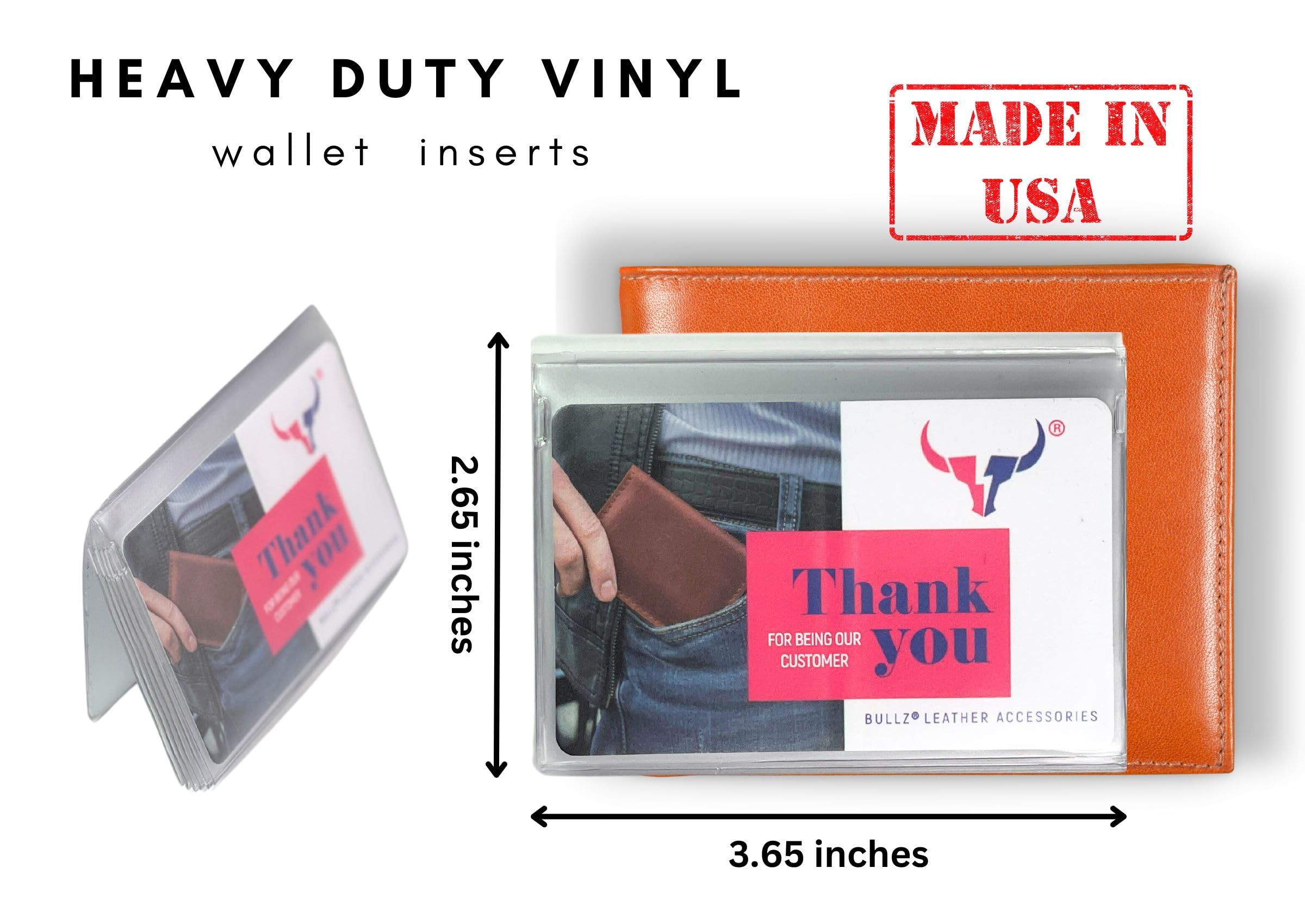 Set of 2 Heavy Duty Vinyl 6 Pages Insert for Bifold or Trifolds Wallet MADE IN USA