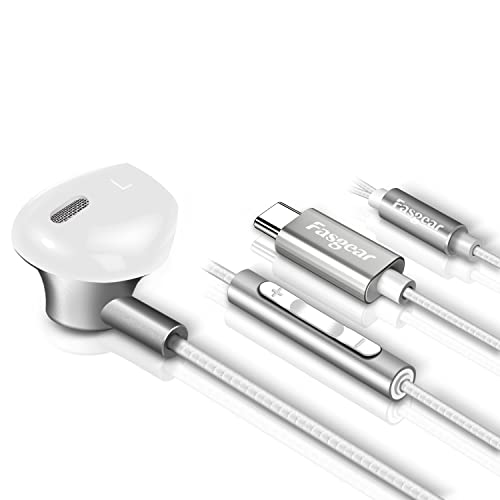 Fasgear USB C Headphones in Ear Wired Earphones with Mic,Deep Bass HiFi DAC Headset Compatible for Galaxy S21 Ultra/S20 /Note 10,Google Pixel,iPad Pro 2020,Type-C Earbuds for Oneplus 8 Pro 7T (White)