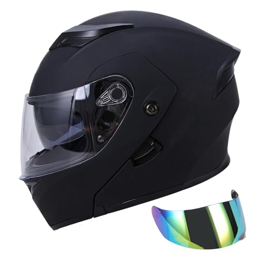 OUMURS DOT Modular Motorcycle Full Face Helmet Flip-Up Dual Visor, Lightweight & DOT Approved, Matte Black