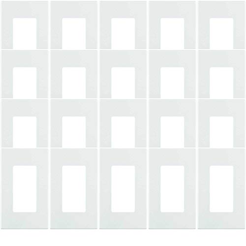Leviton 80301-SW 1-Gang Decora Plus Wallplate Screwless Snap-On Mount, White, 20-Pack