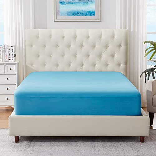 ELEMUSE Cooling Blue Full Mattress Topper for Hot Sleepers, Fitted Sheet Plus Mattress Cover, Supportive Mattress Pad with Soft Filling