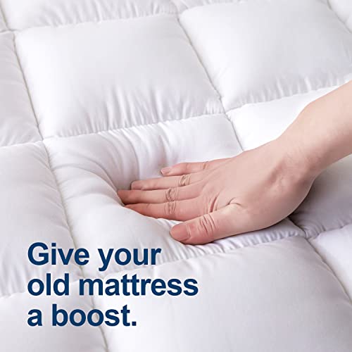 ELEMUSE Cooling Blue Full Mattress Topper for Hot Sleepers, Fitted Sheet Plus Mattress Cover, Supportive Mattress Pad with Soft Filling