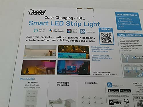 Feit Electric TAPE16/RGBW/AG/RP 100 Watt Equivalent WiFi Dimmable, No Hub Required, Alexa or Google Assistant LED Smart Light Tape Strips