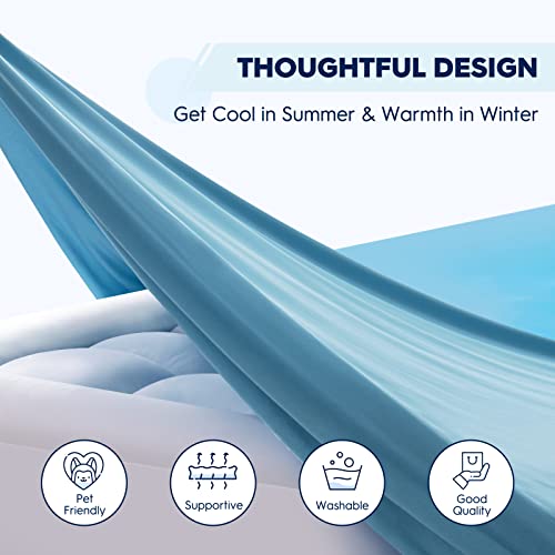 ELEMUSE Cooling Blue Full Mattress Topper for Hot Sleepers, Fitted Sheet Plus Mattress Cover, Supportive Mattress Pad with Soft Filling