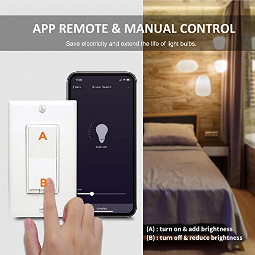 3-Way Smart WiFi Dimmer Light Switch, in-Wall, No Hub Required, Compatible with Alexa and Google Home, ETL and FCC Listed(WF31S)