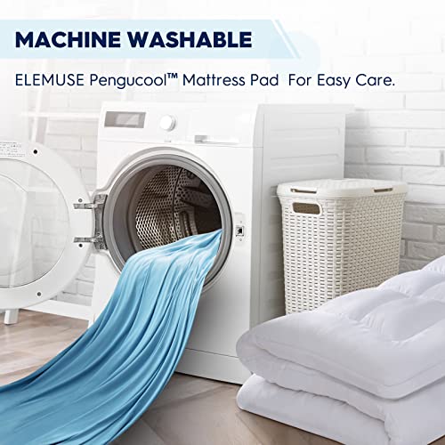 ELEMUSE Cooling Blue Full Mattress Topper for Hot Sleepers, Fitted Sheet Plus Mattress Cover, Supportive Mattress Pad with Soft Filling