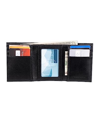 Amazon Essentials Men's Vertical Trifold Leather Wallet, Black, One Size