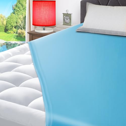 ELEMUSE Cooling Blue Full Mattress Topper for Hot Sleepers, Fitted Sheet Plus Mattress Cover, Supportive Mattress Pad with Soft Filling