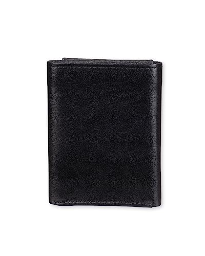 Amazon Essentials Men's Vertical Trifold Leather Wallet, Black, One Size