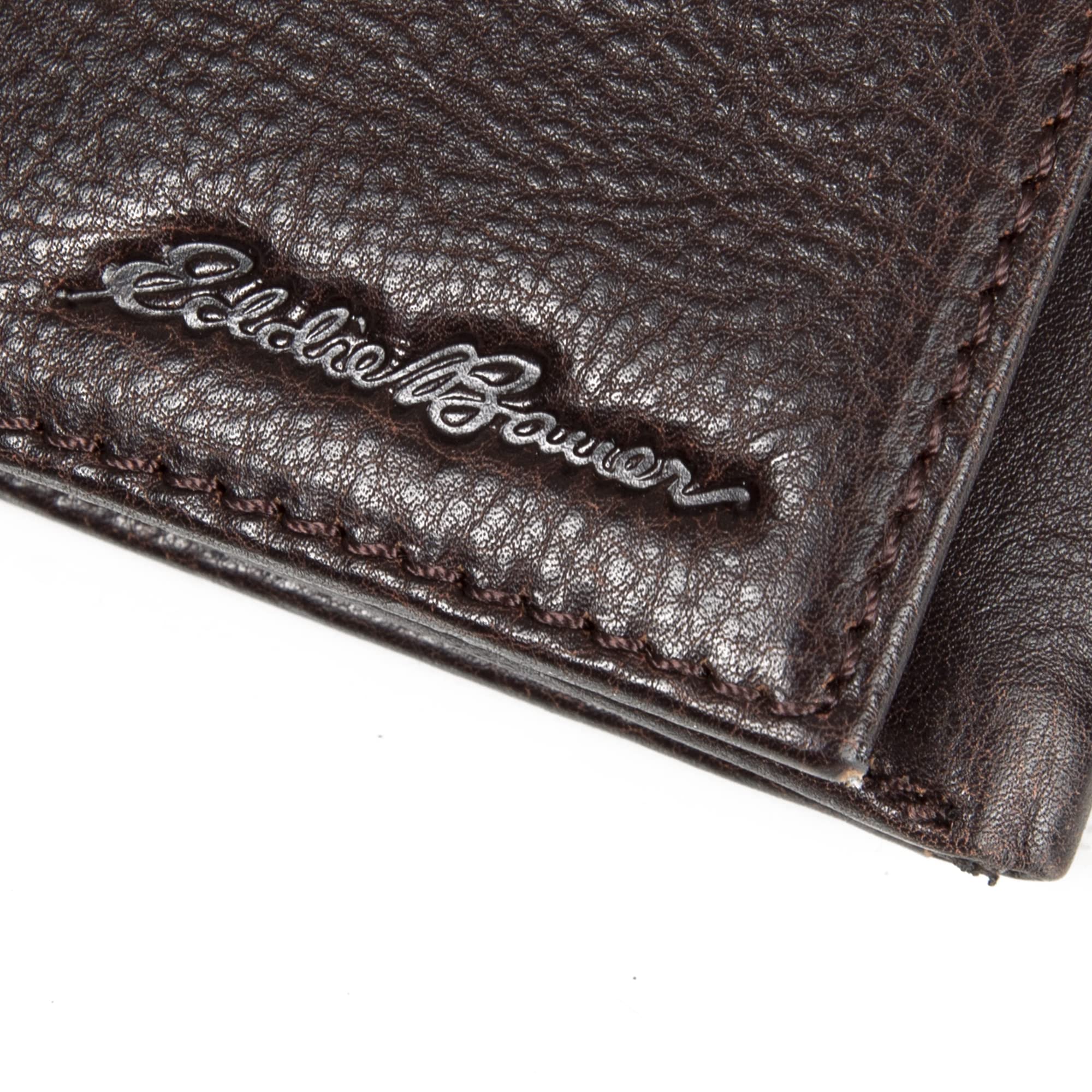 Eddie Bauer Men Signature Trifold Wallet, Leather Logo-Brown, One Size