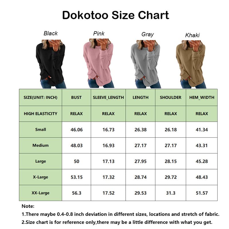 Dokotoo Women's Ladies Casual Long Sleeve Crewneck Sweatshirt Side Split Loose Fit Solid Basic Pullover Tunic Shirts Tops Sweatshirts for Teen Girls 2024 Fashion Fall Pink Medium