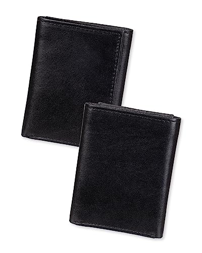 Amazon Essentials Men's Vertical Trifold Leather Wallet, Black, One Size