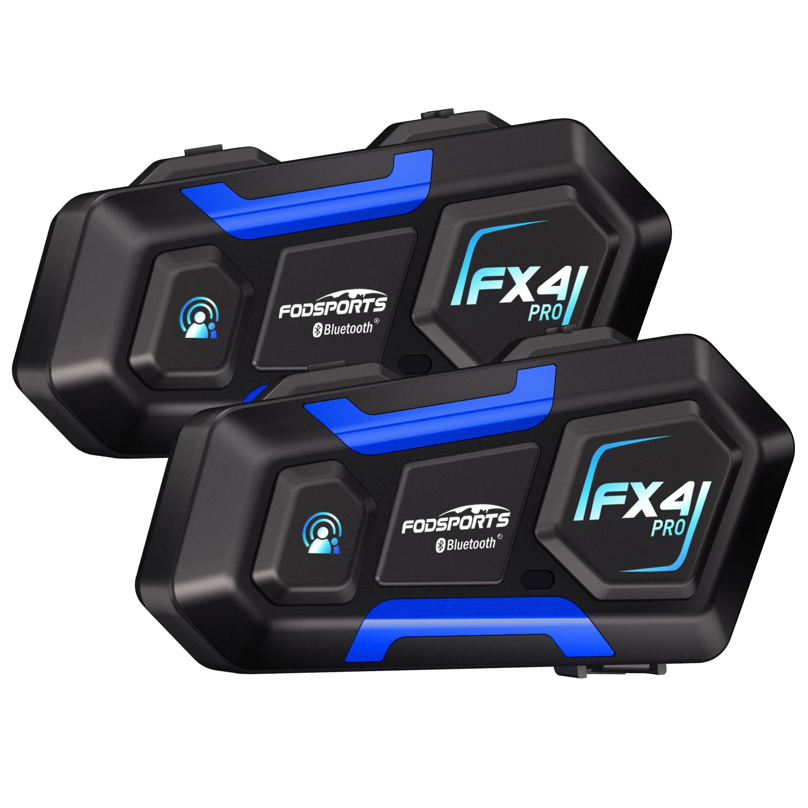 Fodsports Motorcycle Bluetooth intercom FX4 Pro 1200m Helmet Intercom,4 Riders Motorcycle Bluetooth Headset,Universal Bluetooth Helmet Headset,Helmet Communication System FM/Hard &Soft Mic/2Pack