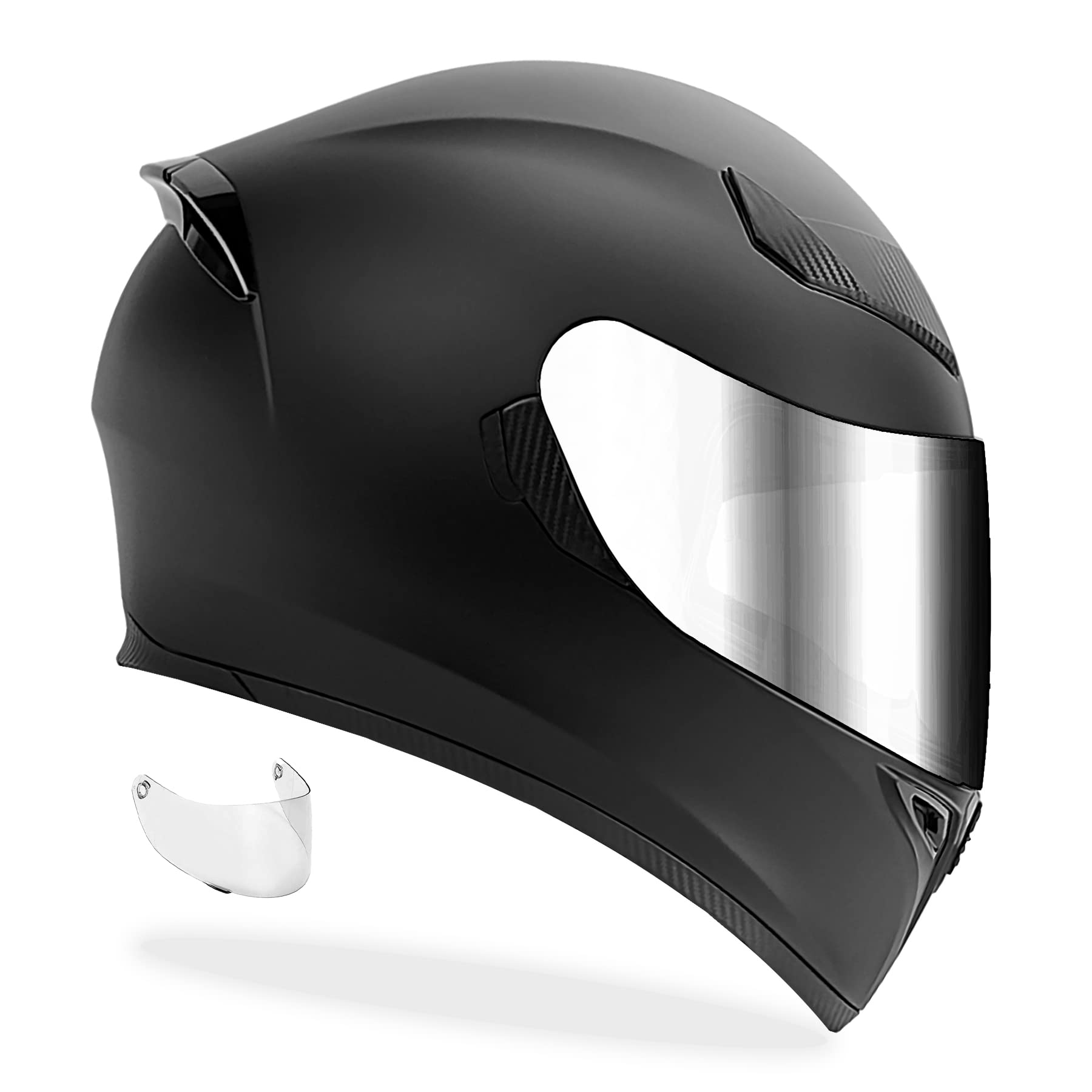 GDM Ghost Full Face Motorcycle Helmet with Clear and Chrome Shields (Matte Black, Small)